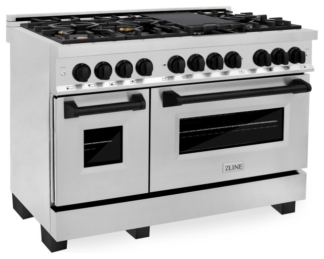 ZLINE 48" Dual Fuel Range, Stainless Steel With Matte Black Accents RAZ ...