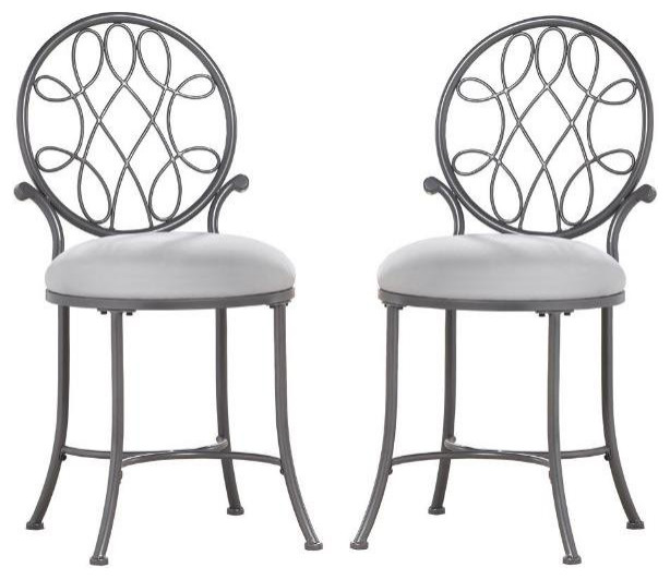 Home Square 2 Piece Metal Vanity Stool Set in Metallic Gray ...