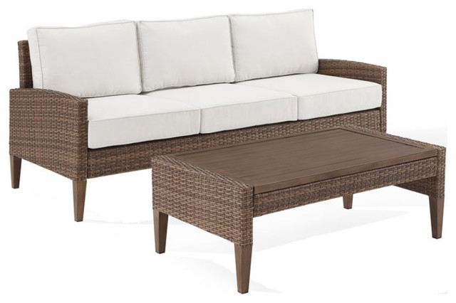 Crosley Furniture Capella 2pc PE Wicker / Rattan Outdoor Sofa Set in ...