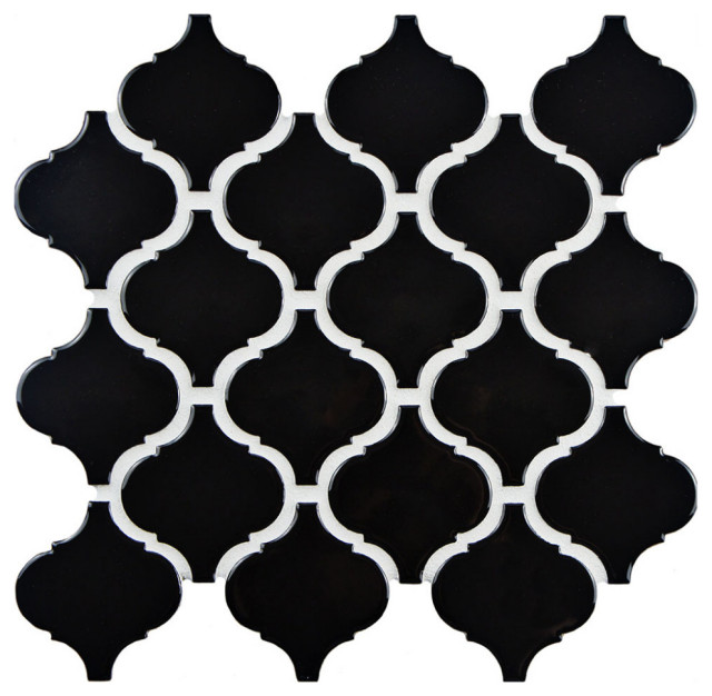 Metro Lantern Porcelain Mosaic Tile, Glossy Black, Sample ...