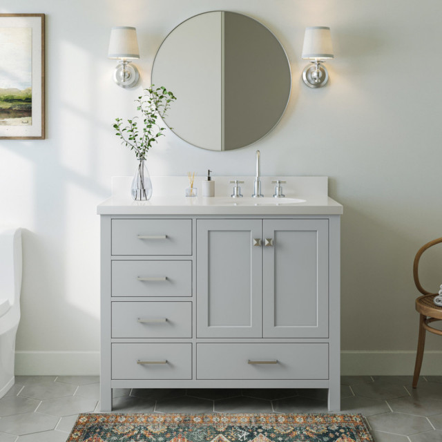 ARIEL Cambridge 42" Right Offset Single Sink Bathroom Vanity Base Grey ...