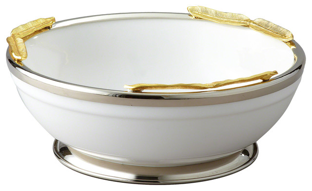 Elegance Gold Feather Bowl, 10" - Contemporary - Serving And Salad ...