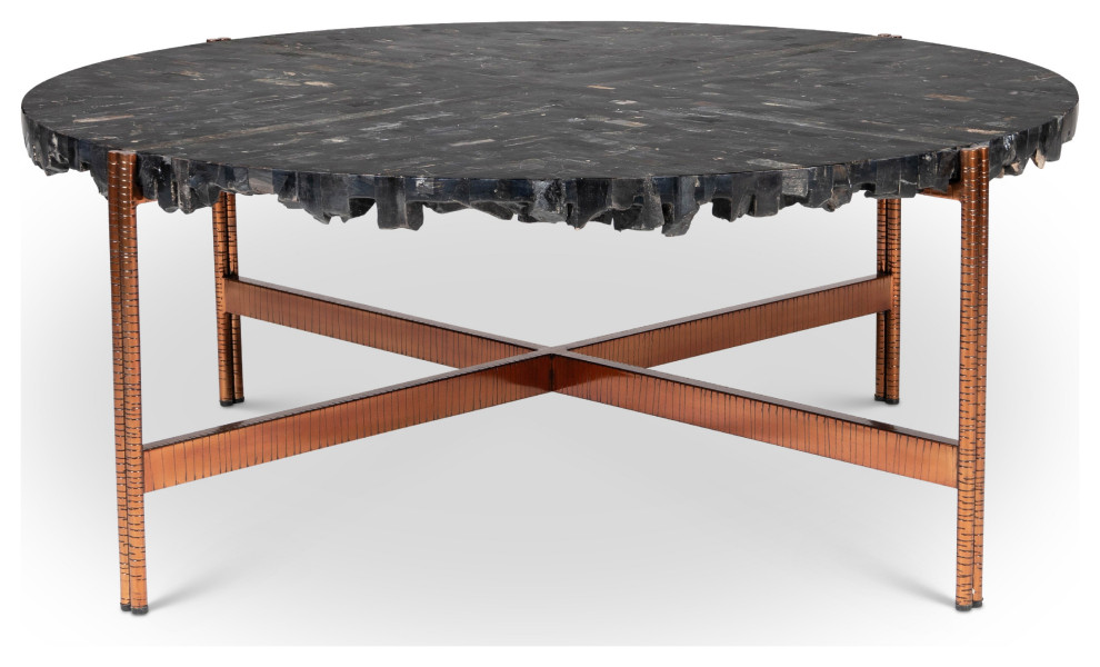 Relique Jenna Coffee Table Natural Dark Top Copper Base - Contemporary ...