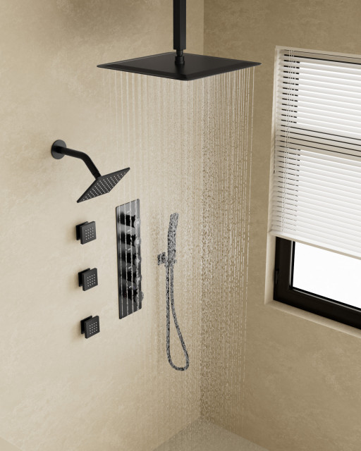 Thermostatic Ceiling Mount Rainfall Dual Shower Head Shower System, 16 ...