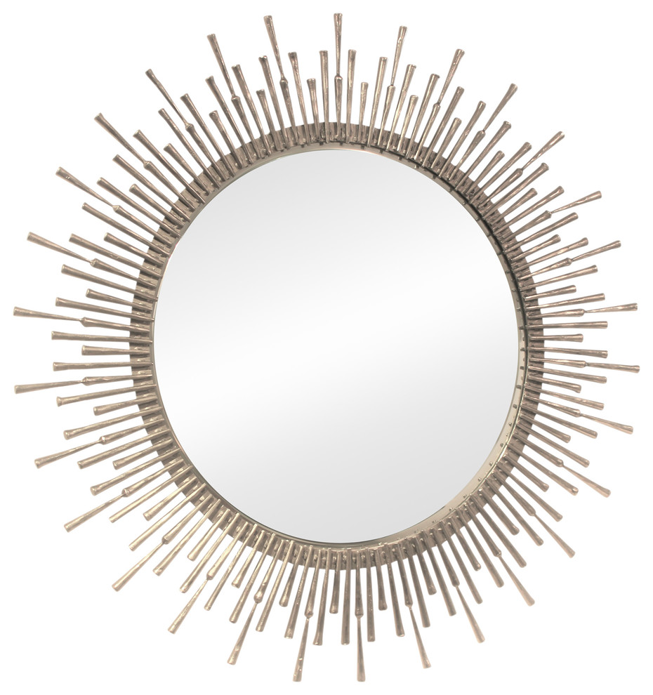 Modern Silver Spikes Sunburst Wall Mirror | 42" Round Vanity Industrial ...