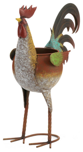 Multi-Colored Rooster Planter - Farmhouse - Outdoor Pots And Planters ...