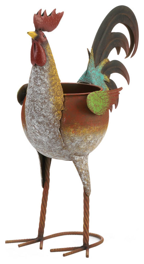 Multi-Colored Rooster Planter - Farmhouse - Outdoor Pots And Planters ...
