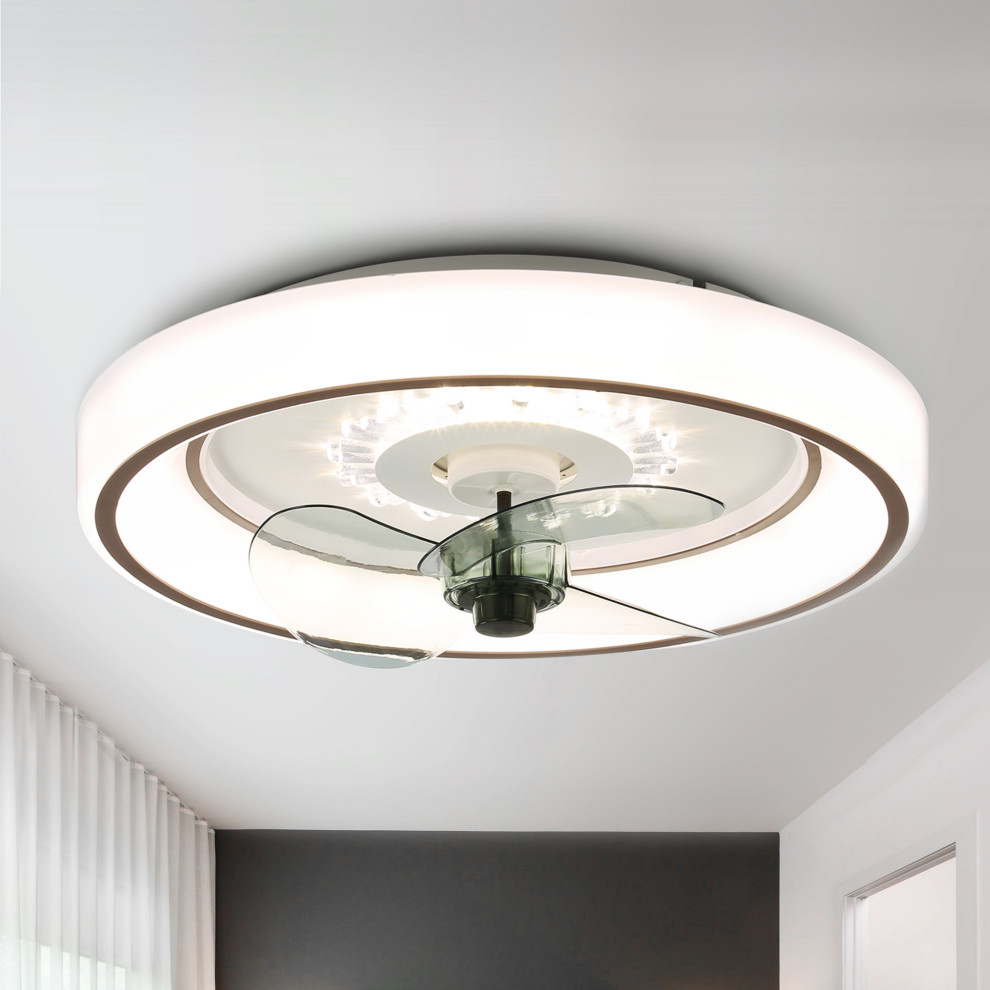 19" Smart App Remote Control Flush Mount Ceiling Fan with Lights for ...