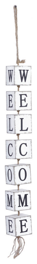 White Wood Coastal Welcome Blocks Wall Decor with Rope 3" x 4" x 36 ...