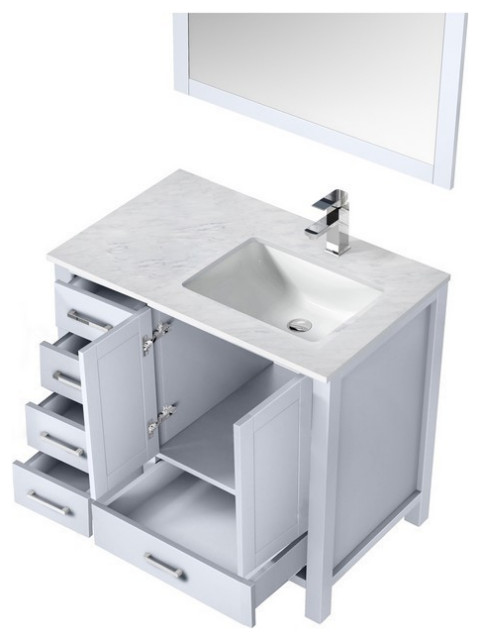 Jacques White 36" Single Vanity Set with Carrara Marble Top - Right ...