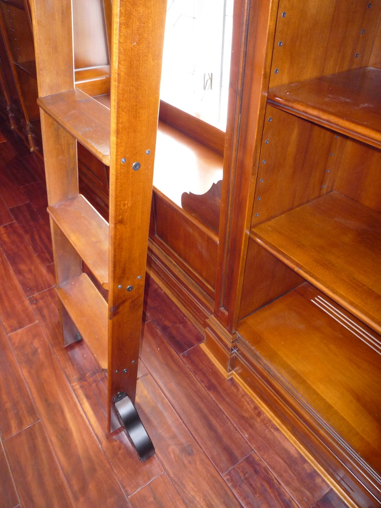 Library Wall with Bench Nook & Rolling Ladder - Traditional - New York ...