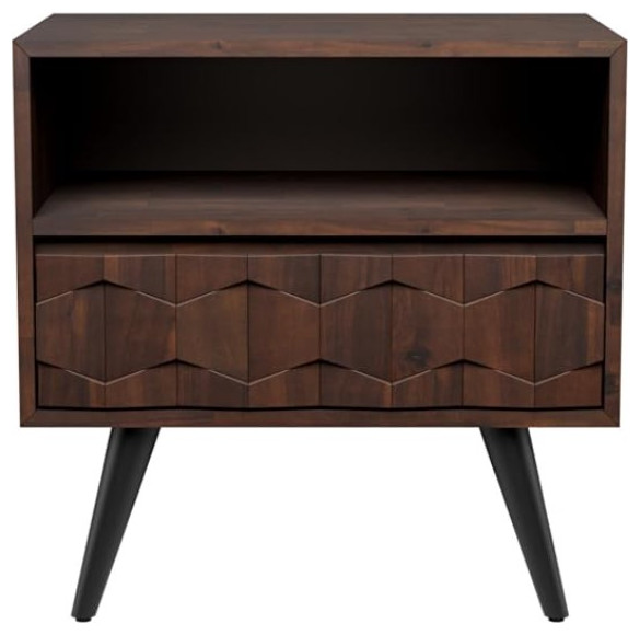 Modern Nightstand, Geometric Accented Drawer & Upper Open Shelf ...