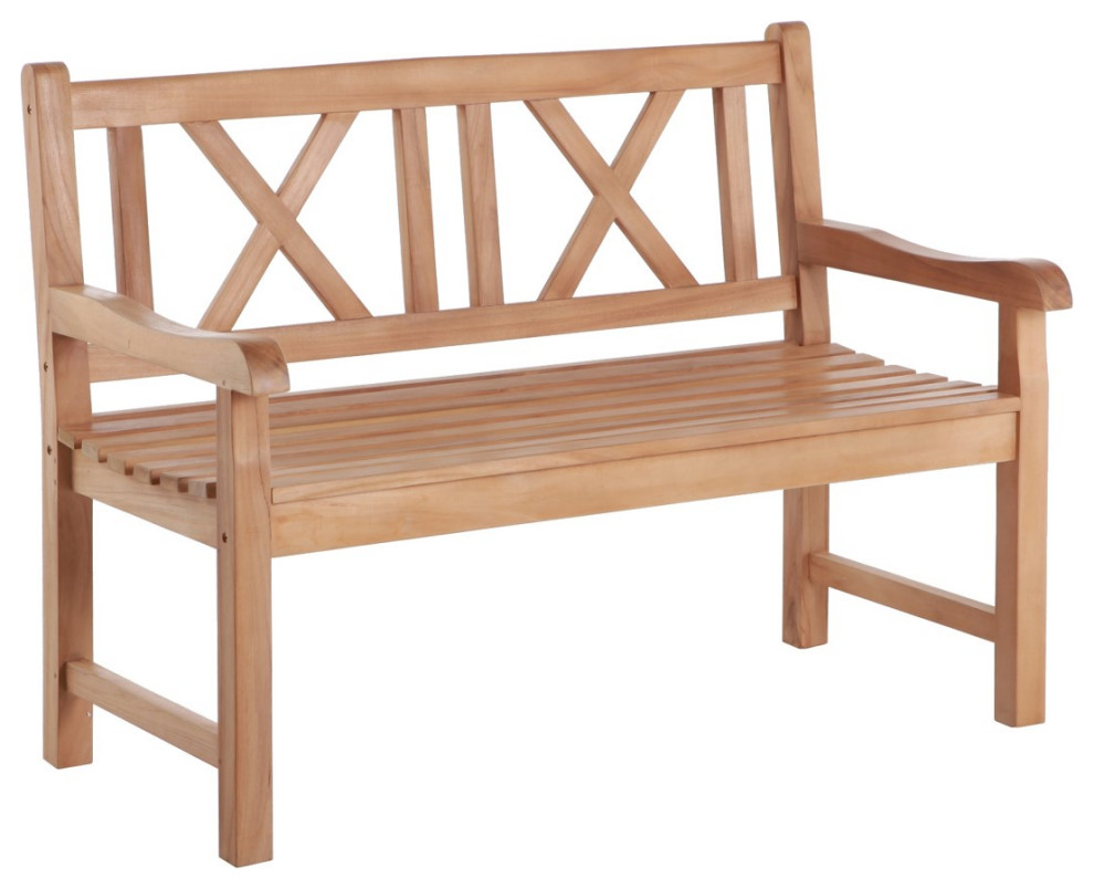 Nordic Style Natural Finish 2 Seat Outdoor Teak Bench - Transitional ...
