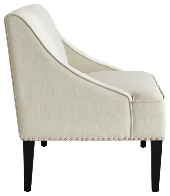 45" Cream And Black Upholstered Linen Bench - Transitional ...