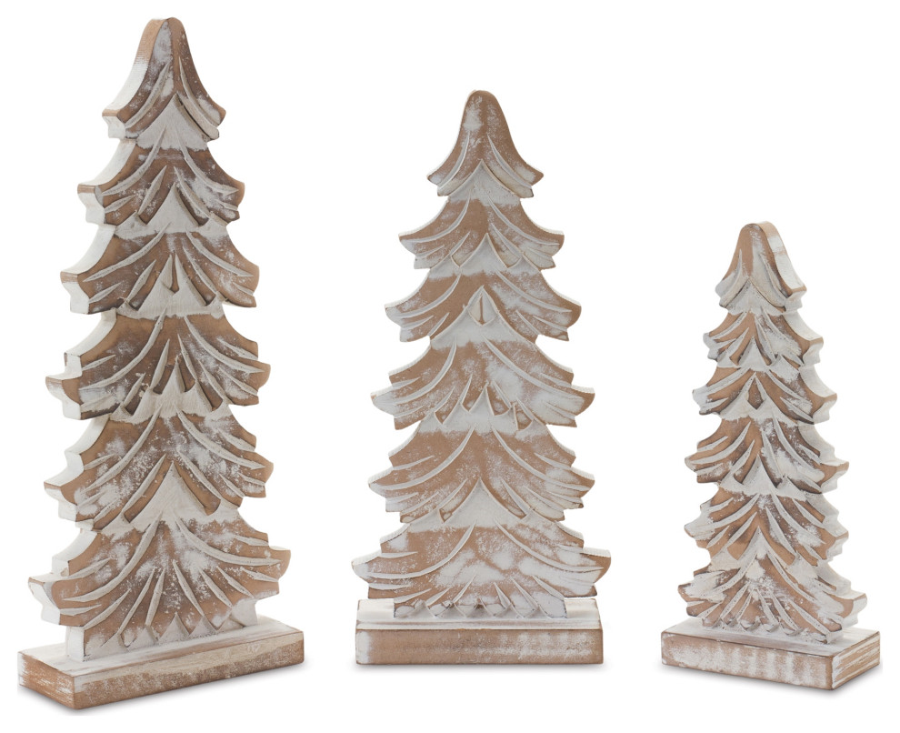 Wood Carved Pine Tree, 3-Piece Set - Rustic - Holiday Accents And ...