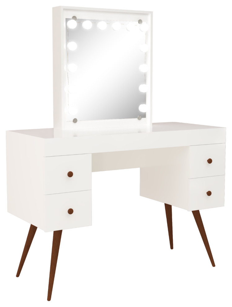 Modern Vanity Table, Angled Legs With 4 Drawers & Customizable Lights ...