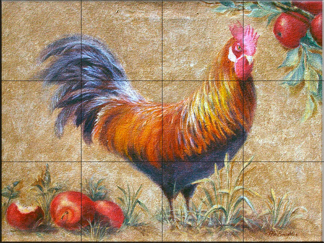 Tile Mural Kitchen Backsplash - Rooster with Apples 1 - by Rita ...