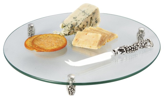 Elegance Glass Cheese Tray With Silver Grape Server - Contemporary ...