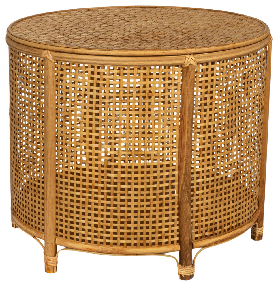 Round Bamboo and Rattan Round Accent Table, Natural - Asian - Side ...