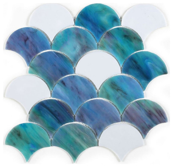 Mosaic Glass Tile Fish Scale Shape For Walls & More - Beach Style ...
