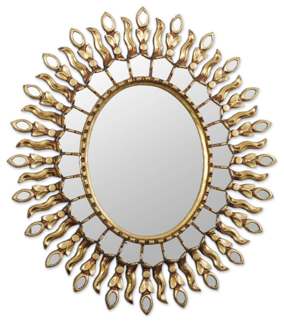 Novica Handmade Blazing Sun Wood Wall Mirror - Traditional - Wall ...