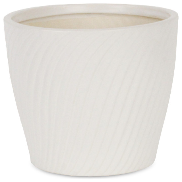 Large White Ceramic Pot with Swirls - Transitional - Outdoor Pots And ...