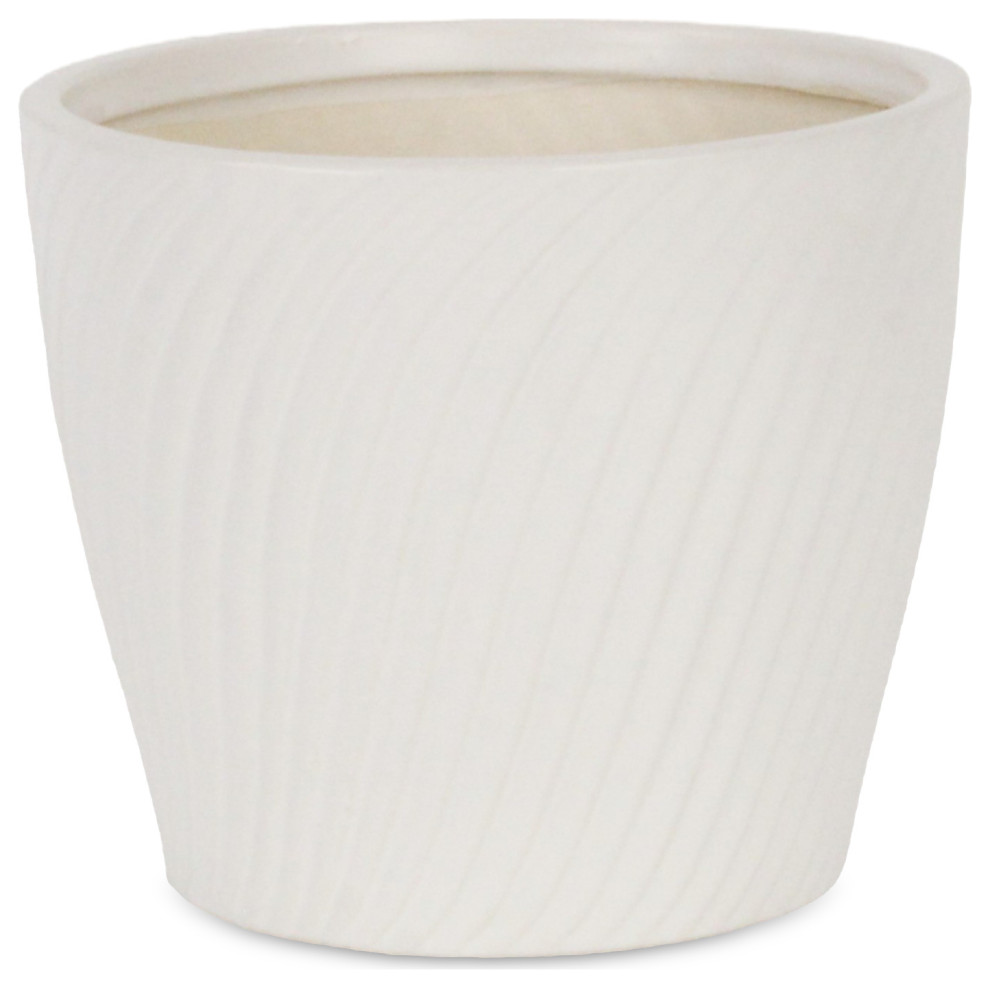Large White Ceramic Pot with Swirls - Transitional - Outdoor Pots And ...