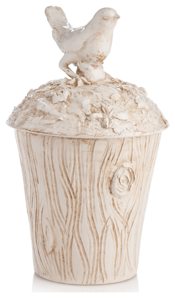 Ceramic Planter With Bird on Lid - Rustic - Indoor Pots And Planters ...