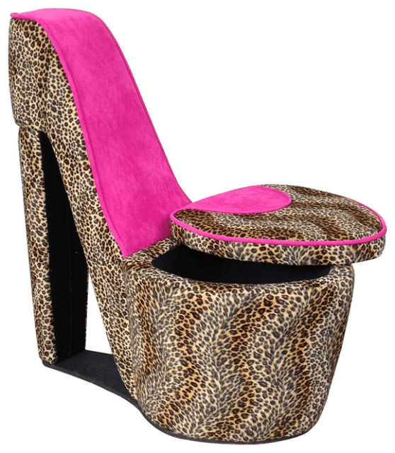 32" Brown Faux Suede Animal Print Side Chair - Eclectic - Armchairs And ...