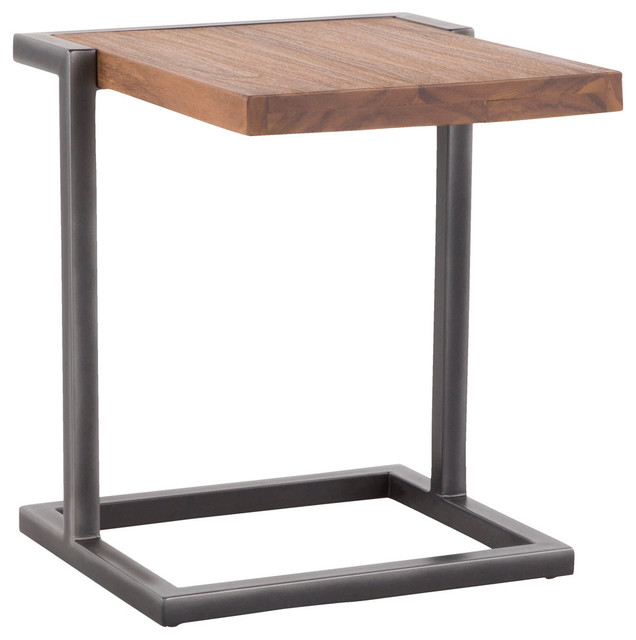 Lumisource Java Side Table, Antique Metal and Teak Wood - Industrial - Side Tables And End ...