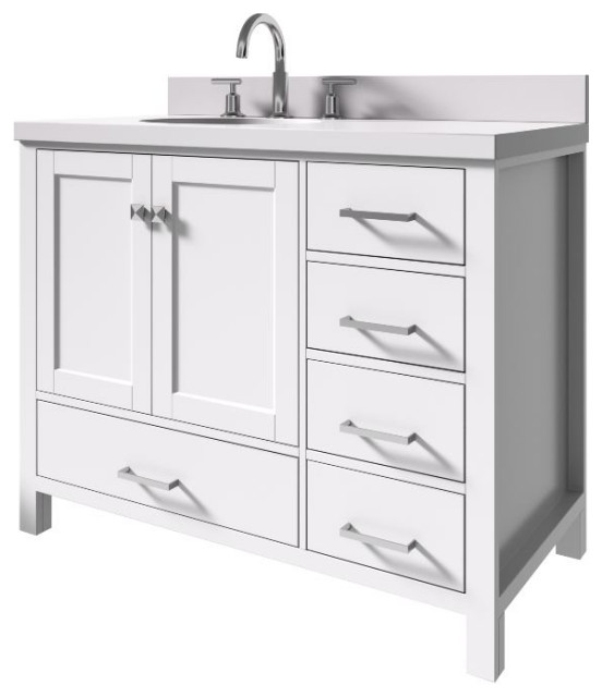 Cambridge White 43" Oval Sink Vanity With White Quartz Top ...