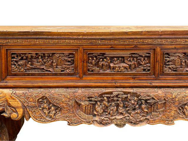 Chinese Vintage Opera Scenery Lion Heads Carving Long Altar Console ...