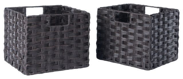 Melanie 2-Piece Foldable Woven Fiber Basket Set, Chocolate - Tropical ...