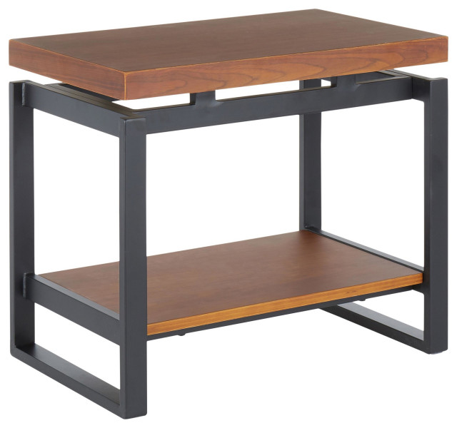 Drift Industrial End Table, Black Metal with Weathered Walnut Wood, 15. ...