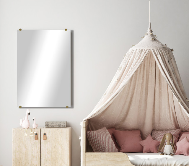 Modern Rustic Frameless Rectangular Mirror with Brass Round Clips ...