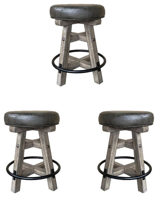 Home Square 18" Round Dining Wood Swivel Counter Stool in Brown - Set ...