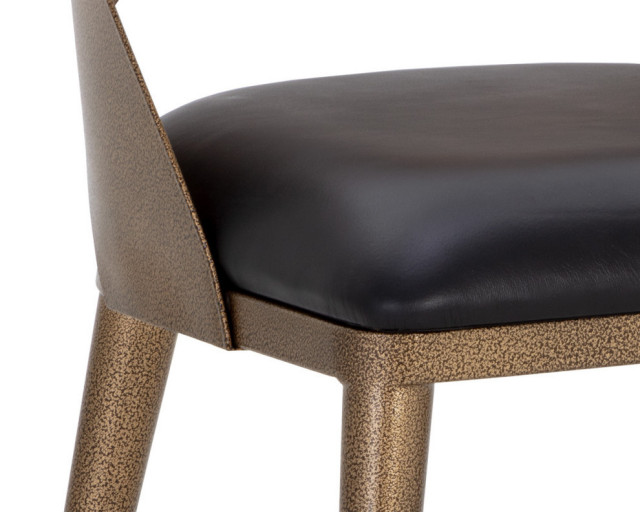 Dezirae Dining Chair, Antique Brass, Charcoal Black Leather ...