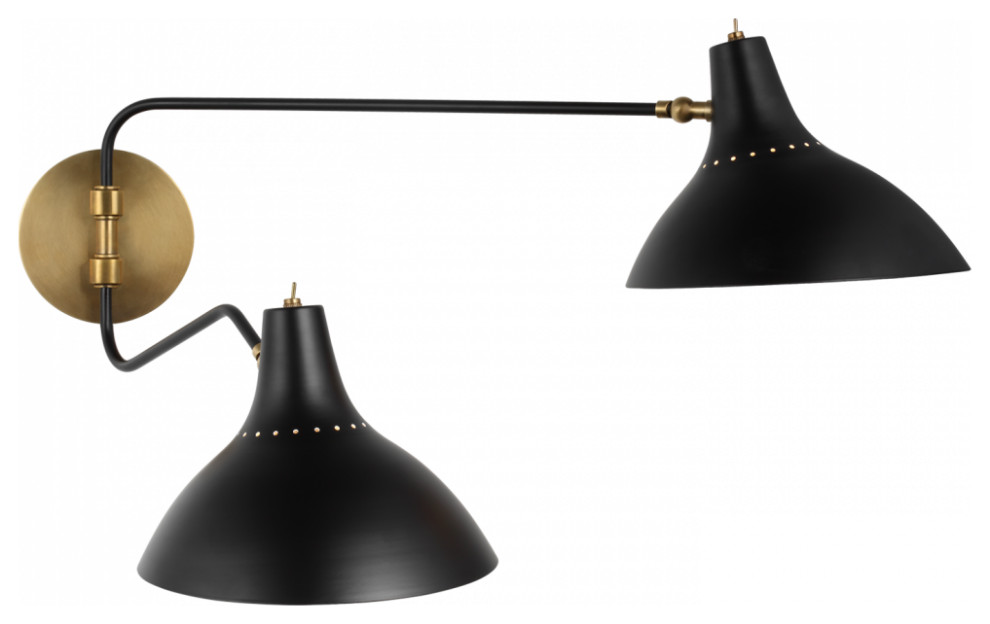 Charlton Medium Double Wall Light, 2-Light, Black, Black Shade, 9"W ...