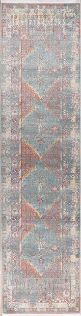 Vintage-Style Geometric Border Distressed Area Rug, 10 X 14 Ft ...