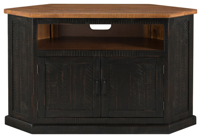 Benzara BM205999 Rustic Style Wooden Corner TV Stand with 2 Door ...