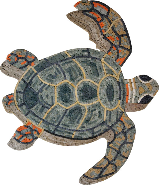 Sea Turtle Marble Mosaic, 39" X 45" - Beach Style - Tile Murals - by ...