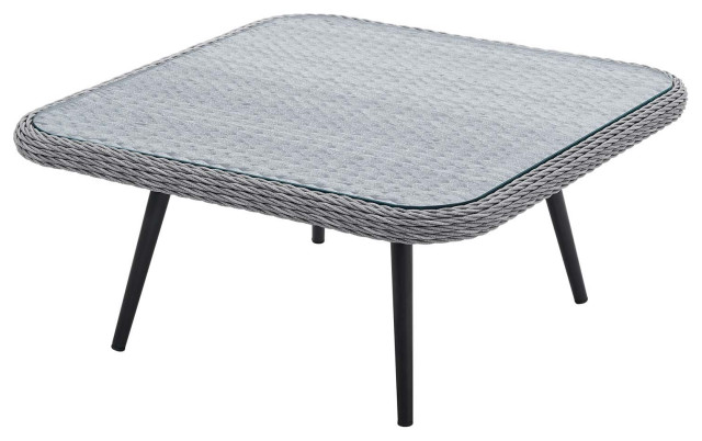 Lounge Coffee Table, Square, Gray, Rattan, Wicker, Glass, Modern ...