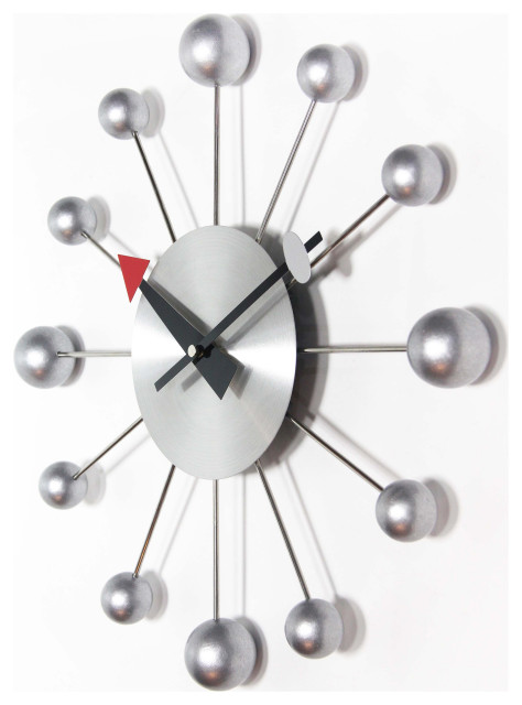 Orb Spoke 15" Mid-Century Modern Wall Clock - Silver - Midcentury ...