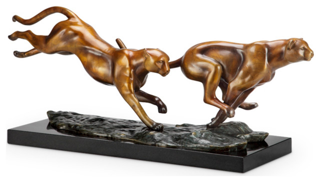 Fastest Breed Running Cheetahs Hand Painted Brass Statue On Marble Base ...