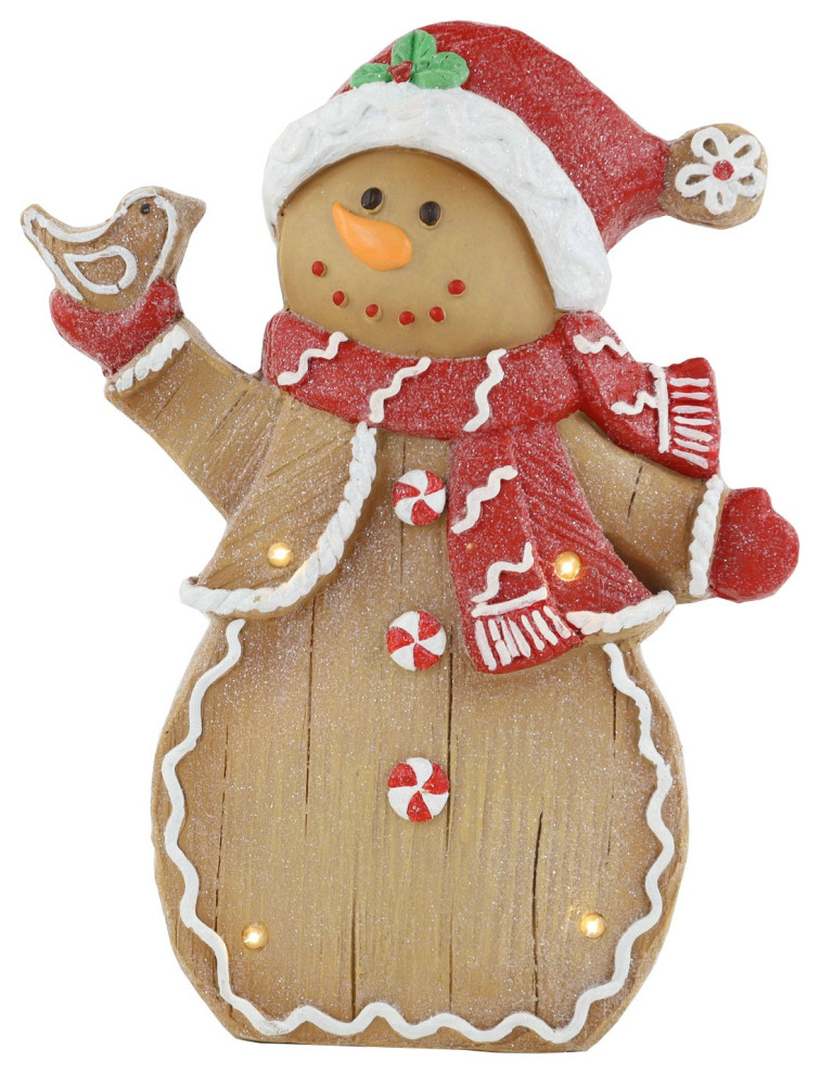 15" LED Lighted Gingerbread Snowman With Dove Tabletop Christmas ...
