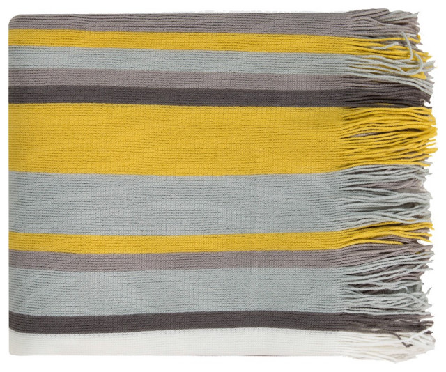 Topanga by Surya Throw Blanket, Bright Yellow/Pale Blue - Contemporary ...
