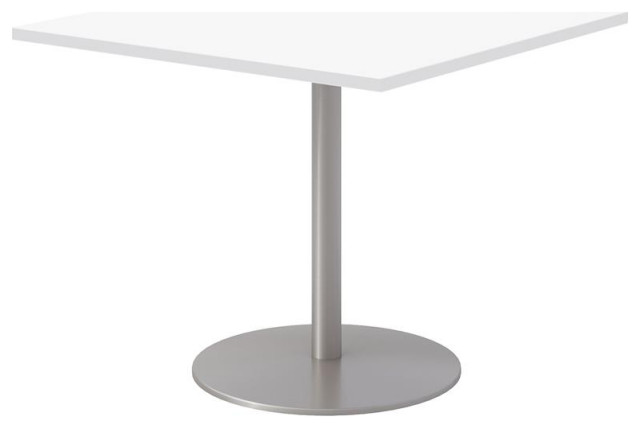36" Square Pedestal Table - Designer White Top - Silver Base ...