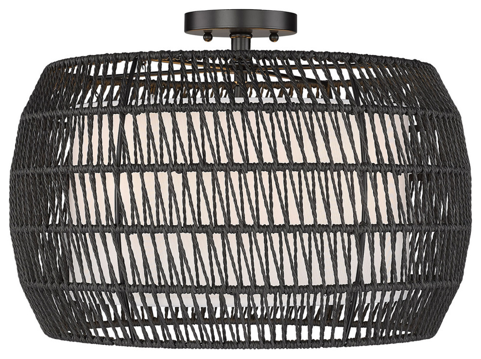 Everly 4-Light Semi-Flush in Matte Black with Modern Black Rattan ...