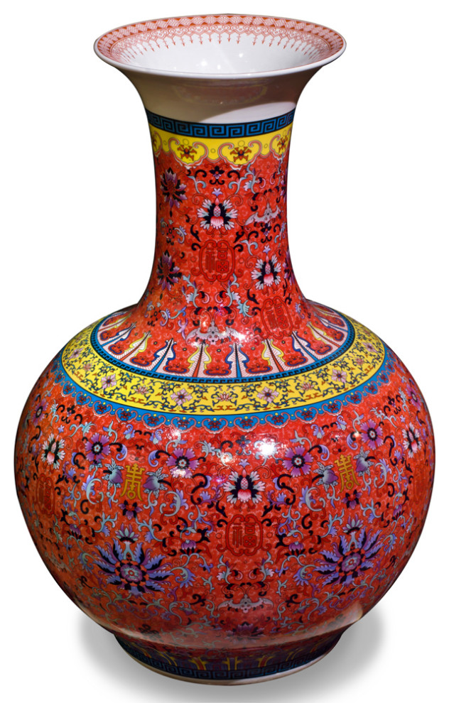 Imperial Red Chinese Porcelain Temple Vase - Asian - Vases - by China ...