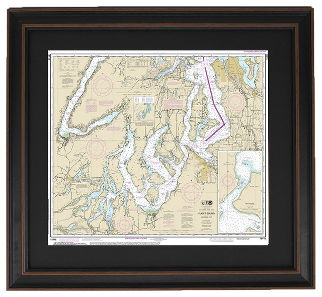 Framed Nautical Chart; Southern Puget Sound - Traditional - Prints And ...
